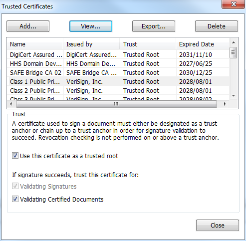 Trusted Certificates